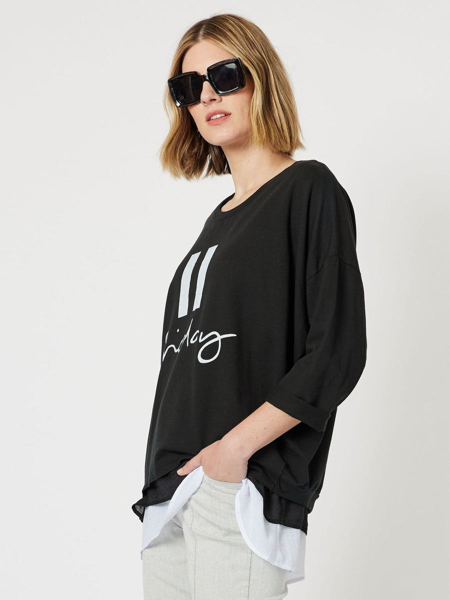 Pause Friday Relaxed 3/4 Sleeve Sweatshirt - Black – Burton's Clothing Co.