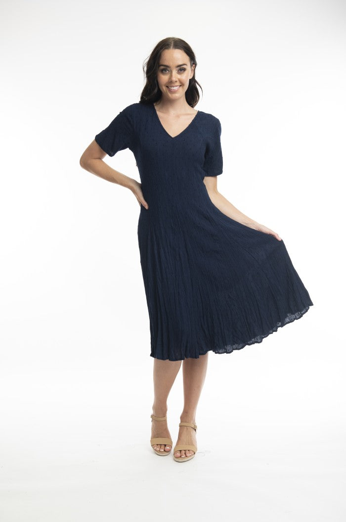 ESSENTIALS DRESS GODET SHORT SLEEVE | NAVY – Burton's Clothing Co.